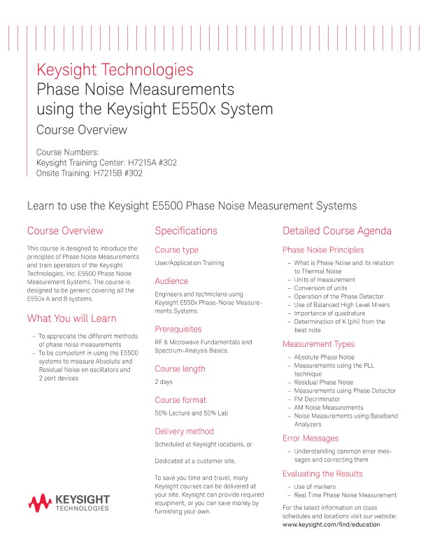 Phase Noise Measurements using the E550x System - Course Overview PDF Asset Page | Keysight